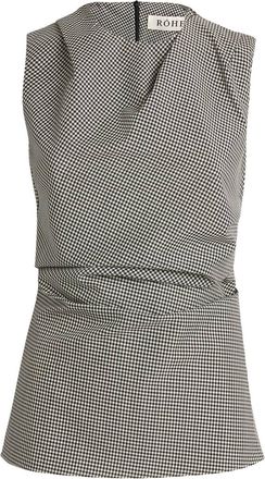 R&oacute;he Ivory Virgin Wool-Blend Gingham Top Size S