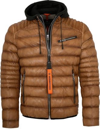 Milestone Lederjacke MSApollo Milestone - Herren Lederjacke Steppjacke Lammnappa Kapuze cognac