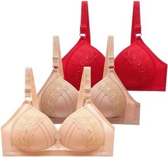 Generic Lot de 3 soutiens-gorge 2026 pour femme avec boucle lat&eacute;rale avant et bord en dentelle sans anneau en acier, ajustement sans couture des fronces pour 