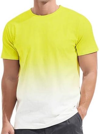 Generic T-shirt à manches courtes classique et col rond dégradé pour homme, séchage rapide, respirant, pour le sport dété, le fitness, lentraînement, jaune, 5