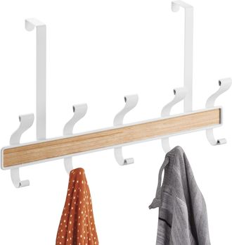 mDesign Hakenleiste - 5 doppelte Garderobenhaken für die Tür in Flur und Bad - Garderobenhaken für Mäntel, Jacken, Bademäntel, Handtücher - Flurgarderobe in W