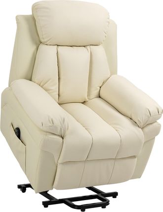HOMCOM Fernsehsessel mit Aufstehhilfe Elektrisch Relaxsessel mit Liegefunktion, TV-Sessel mit Fernbedienung Seitentasche Fu&szlig;teil Kunstleder Cremewei&szlig;