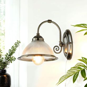 Licht-Erlebnisse Wandleuchte in Messing Antik Jugendstil 1xE27 bis zu 60 Watt 230V aus Metall & Glas Schlafzimmer Küche Wohnzimmer Esszimmer Lampen Leuchte Beleuchtung