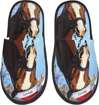 Generic Fourrure Pantoufles Cheval De No&euml;l Peluche Accueil Pantoufles Lavables Maison Slippers Pour Invit&eacute; Femmes Int&eacute;rieur L