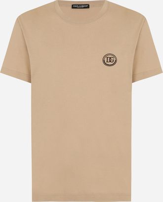 Dolce & Gabbana Kurzarm-t-shirt Mit Dg-stickerei - Mann T-shirts Und Polos Beige 50