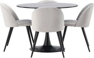 ebuy24 Glade Essgruppe Tisch schwarz und 4 Velvet St&uuml;hle grau