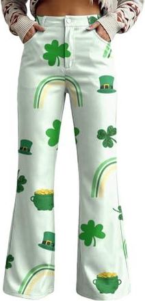 Generic HUIFUAO Pantalon de la Saint-Patrick pour femme - Pantalon tr&egrave;fle amusant - Costume irlandais de la St Paddys Day - Pantalon de tr&egrave;fle irlandais - Tai