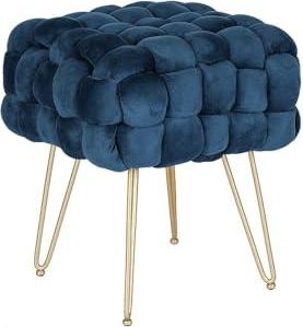 Vente-Unique Tabouret Bas en Velours et m&eacute;tal dor&eacute; - Bleu - ESMEA