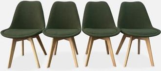 Sweeek Lot de 4 chaises scandinaves NILS revêtement Bouclette Kaki. Pieds Bois de hêtre. Chaise 1 Place