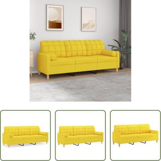 vidaXL Sofa mit Zierkissen - 3-Sitzer-Sofa mit Zierkissen Hellgelb 180 cm Stoff