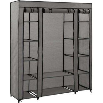 vidaXL Vidaxl - Stoffschrank mit F&auml;chern Kleiderstangen Grau 150x45x176cm