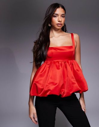 Asos Caraco &agrave; basque en satin - Rouge