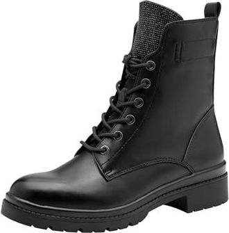 Tamaris Damen Lace Boot Flat 1-25236-43, Bottes courtes &agrave; la cheville pour femme, Black Glam, 36 EU, Noir Glam, 36 EU