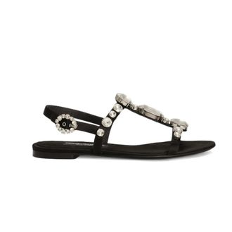 Dolce & Gabbana Edelstein-Sandalen mit Kn&ouml;chelriemen - - Shoes - Damen - Schwarzk - 37 1/2 EU