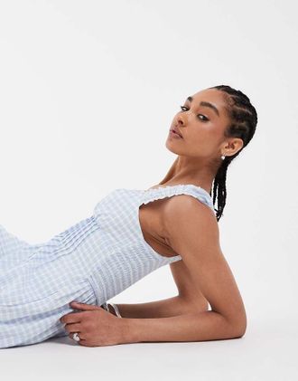 Hollister Robe courte tendance folk &agrave; taille smock&eacute;e - Bleu clair