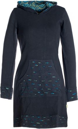 vishes Alternative Bekleidung - Damen Langarm-Shirtkleid Hoodie-Kleid Baumwollkleid Kapuze schwarz-t&uuml;rkis 34-36
