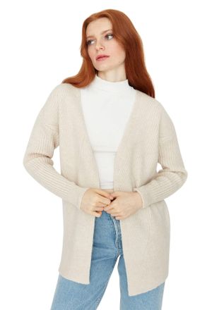 Trendyol Damen Strickjacke mit Reverskragen Pullover, Stone, L