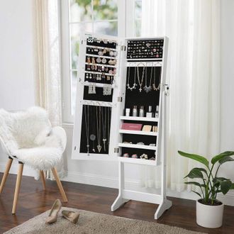 Songmics Armoire &agrave; bijoux, Armoire avec Miroir, avec miroir psych&Eacute;, Organisateur &agrave; bijoux, verrouillable, id&Eacute;e cadeau, Blanc JJC69WT