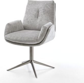 DELIFE Drehstuhl Clea-Flex Chenille Silbergrau Fußkreuz Graphit 360° drehbar Wippfunktion, Esszimmerstühle