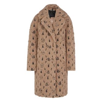 Philipp Plein Femme, Manteaux, Beige, Taille: 40/42 FR Coat Embroidery Monogram