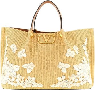 Valentino Garavani Femme, Sacs, Beige, Taille: ONE Size Raffia Floral VLogo Tote Bag