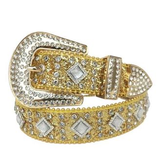 Generic Ceinture western en strass cloutée pour femme Style cowboy Punk Accessoire élégant, doré, jusquà 3 mois