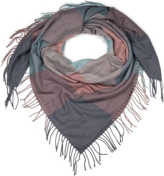 styleBREAKER Damen XXL Schal mit mehrfarbigem Karo Muster und Fransen, warmes Winter Tuch, Deckenschal 01017116, Farbe:Rose-Mint-Grau