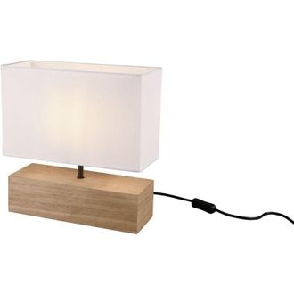 Trio Leuchten Trio Lighting - Tischleuchte woody Holzfu&szlig; mit Stoffschirm in Wei&szlig;, H&ouml;he 30cm