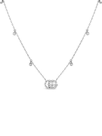Gucci collier en or blanc Double G 18ct à diamants - Argent