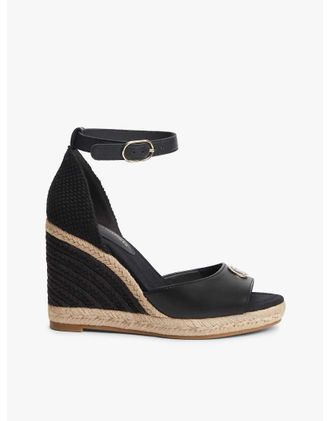 Tommy Hilfiger Leder-Espadrilles in Schwarz mit Logo-Plakette und Keilabsatz