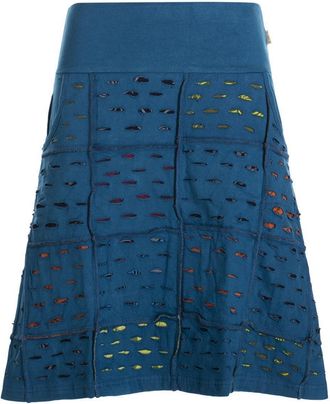 vishes Alternative Bekleidung - Damen knielanger Rock Baumwolle A-Linie Cutwork Design elastischer Bund mit Stickerei t&uuml;rkis 42