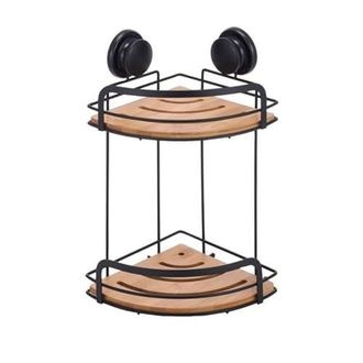 MSV Etag&egrave;re de Douche dangle &agrave; ventouses 2 Niveaux Bambou & Acier Noir Mat