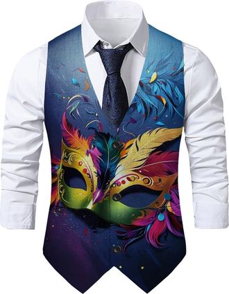 Generic Bunt Muster Anzugweste Herren Nationaler Stil Businessweste Vintage Slim Fit Anzugwesten Blazerweste Herringbone Weste Gilet Business Casual Anzug Wes