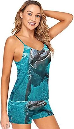 Mnsruu Drôle dauphin Ensemble de pyjama de bain pour femme Lingerie de nuit en satin - Multicolore - L