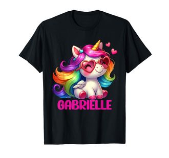 BDAZ Gabrielle Personalisierter Name Buntes Einhorn Frauen M&auml;dchen T-Shirt