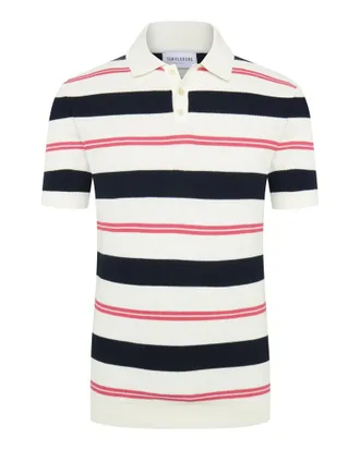 Tom Rusborg Strick-Poloshirt aus Baumwolle mit Blockstreifen in