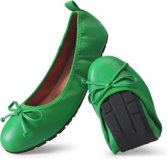 Dream Pairs Damen Ballerinas Faltbare runder Zehenpartie Schuhe weiche Slip-on Flachschuhe mit Schleife f&uuml;r Festliche Anl&auml;sse,Size 38,Gr&uuml;n,SDFA2409W