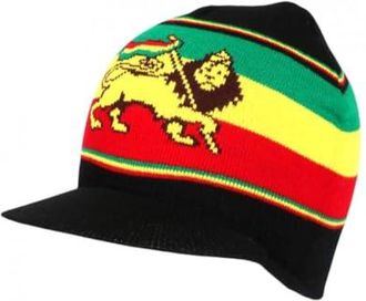 Nyls Création Bonnet Casquette Rasta Noir Lion de Juda Jamaïque - Taille Unique - Noir