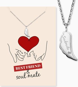 Engelsrufer Grußkarte Soulmate mit Halskette Edelstahl Silber - Geschenk für Seelenverwandte - Karte mit Bedeutung & Schmuck