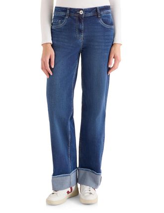 Cecil Wide Leg Washed-Look Jeans mid Blue Used wash 33