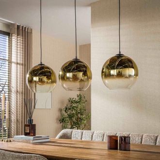 M&S Collection Suspension 3 lampes rondes 110x29x150 cm en verre dor&eacute; et m&eacute;tal