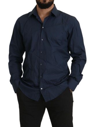 Dolce & Gabbana Mens Blue Cotton Martini Slim Fit Dress Shirt