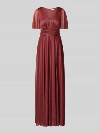 Christian Berg Cocktail Schimmerndes Maxikleid mit V-Ausschnitt und Taillenband