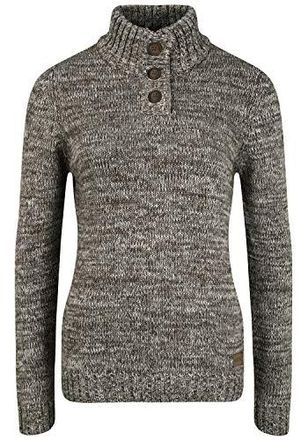 Oxmo OXPhilicita Femme Pull en maille &eacute;paisse Troyer 100% coton Regular Fit, Taille:XL, Couleur:DARK GREY (792890)