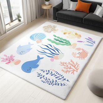 Generic Doux Tapis de Minimalist, Lavable Tapis Imprim&eacute; Animaux Marins Plantes Baleines &agrave; Poils Courts - Paillasson Antid&eacute;rapant Moquette pour Chambre Salon -
