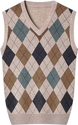 Generic Rrongwn Pull sans manches pour homme - Vintage Jacquar - Sans manches - En laine - Couleur unie - Gilet en laine - Gilet en tricot - Gilet daffaires -