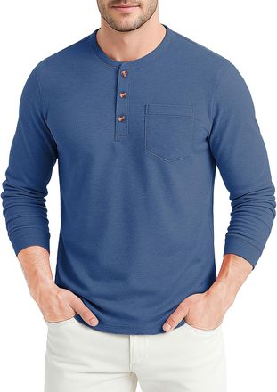 Magcomsen Herren T Shirt Baumwolle Langarm Oberteil mit Tasche Winter Freizeithemd Shirts Longsleeve Graublau XL