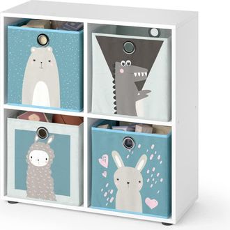 Vicco Kinderregal Wei&szlig; Tetra mit 4 Faltboxen - 73x72x29 cm hergestellt aus Spanplatte - B&uuml;cherregal ideal f&uuml;rs Kinderzimmer, praktische Aufbewahrung f&uuml;r B&uuml;c