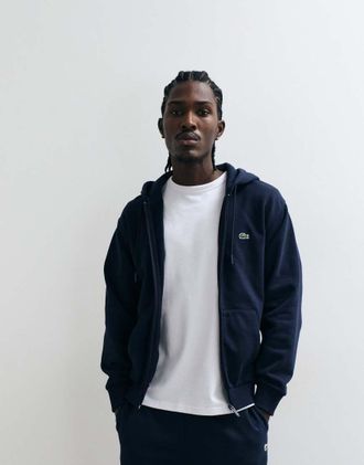 Lacoste Sweat &agrave; capuche zipp&eacute; avec logo - Bleu marine