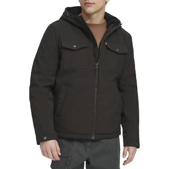 Levi's Veste de Camionneur &agrave; Capuche doubl&eacute;e Sherpa Softshell et Deux Poches Isolante, Black Tech, L Homme